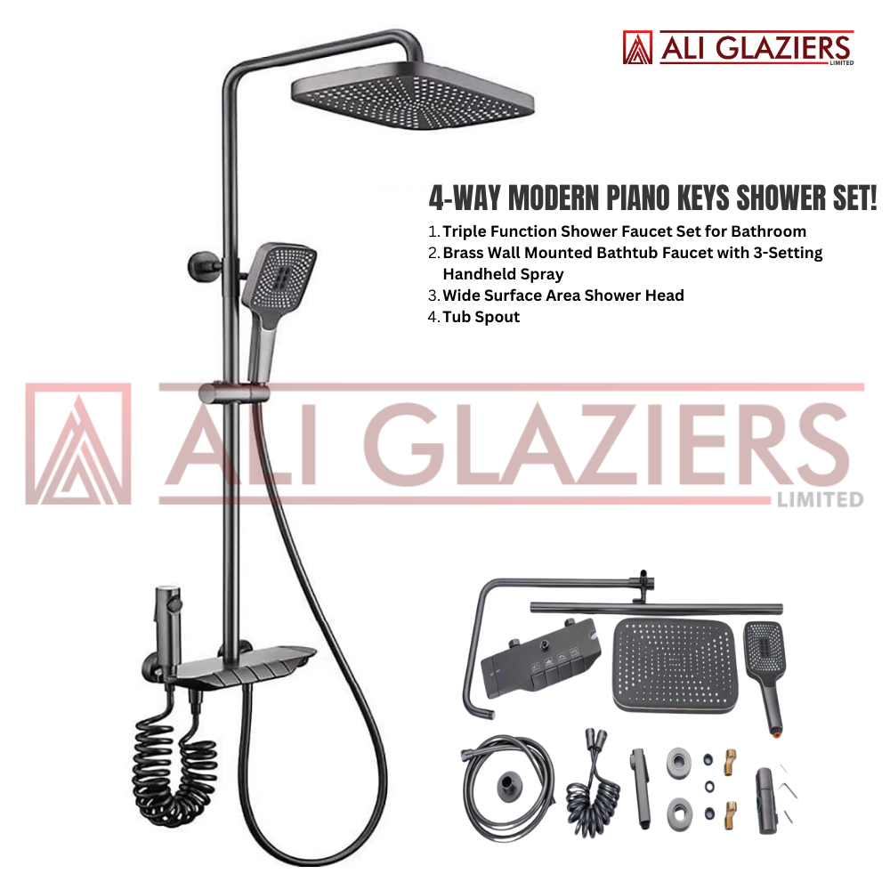 4-Way Piano Keys Shower Set in Grey – Stylish Durable Bathroom Mixer System